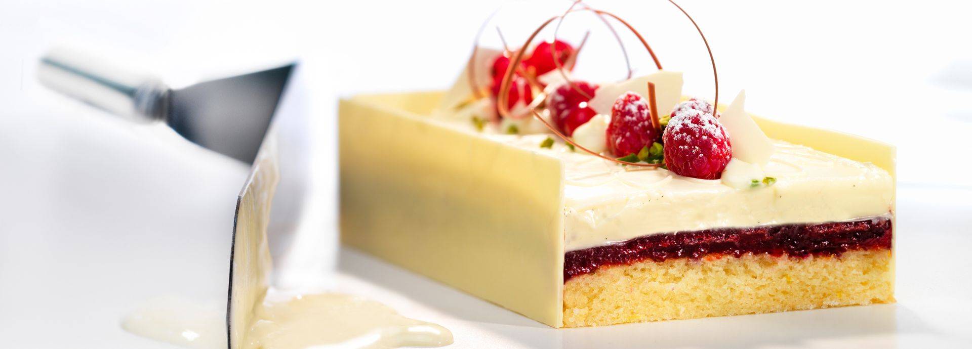 Yoghurt, rasberry and white chocolate cake | cacao-barry.com